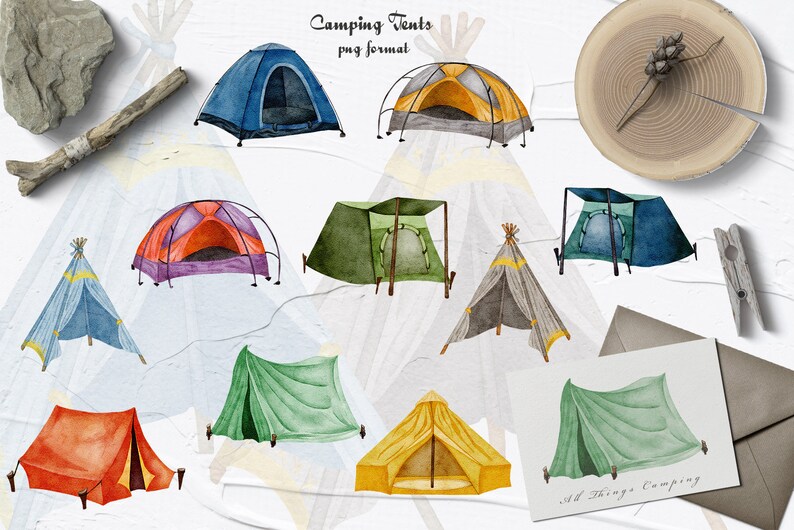 Camping Tents Clipart. Tents Watercolor Clipart. Wild Camping ...