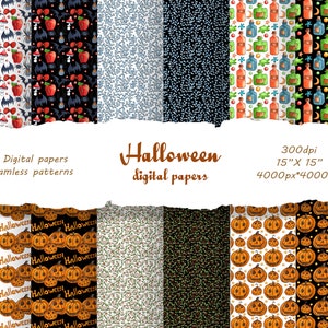 12 Watercolor Halloween Digital Papers. Halloween Seamless Pattern ...