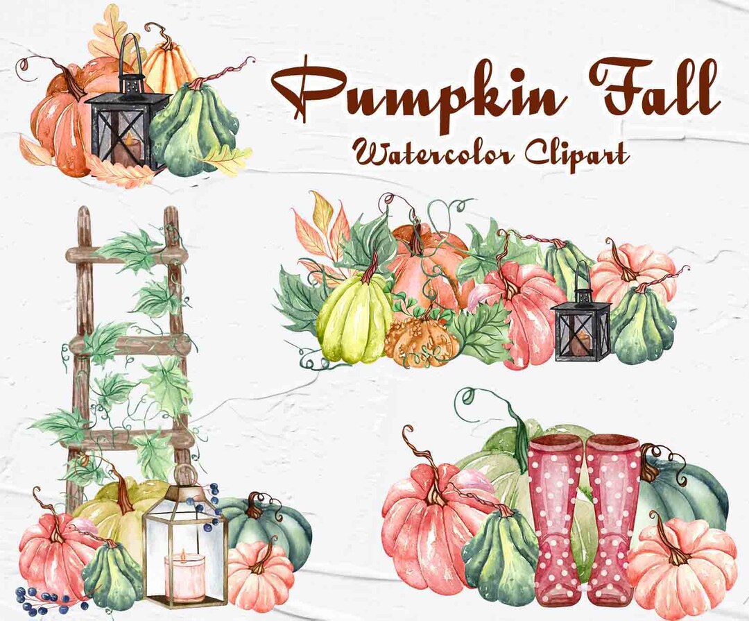 Watercolor Pumpkin Thanksgiving Clipart. Autumn Clipart. Rustic ...