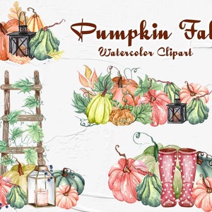 Watercolor Pumpkin Thanksgiving Clipart. Autumn Clipart. Rustic ...