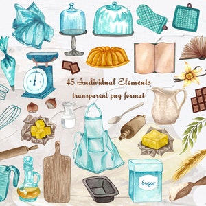 Baking Watercolor Clipart. Baking Supplies Illustration. Watercolor ...