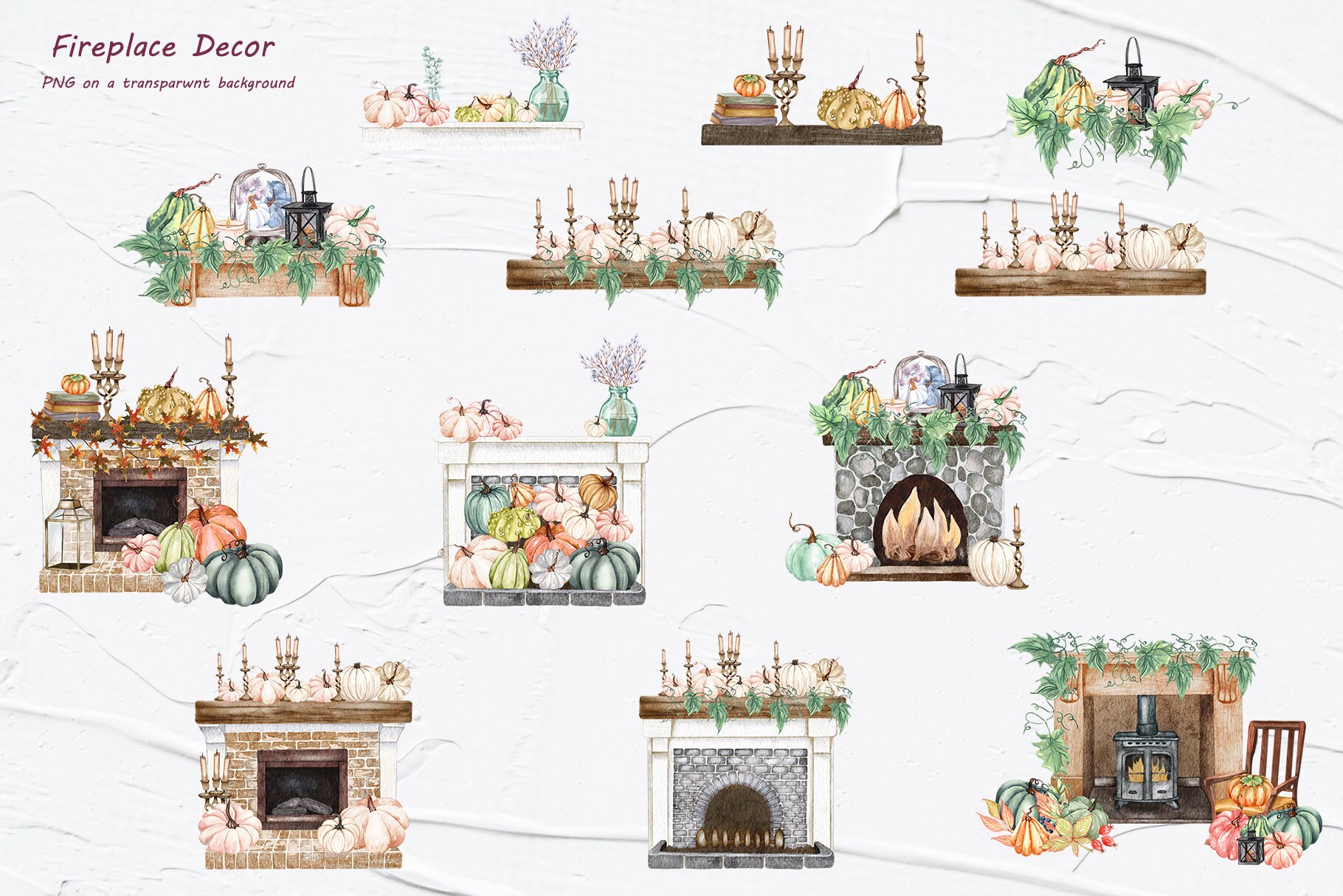 Fall Farmhouse Clipart. Pumpkin Fireplace Decor. Thanksgiving - Etsy