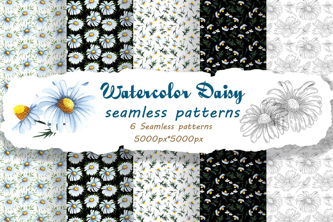 Daisy Watercolor Digital Paper. Chamomile Paper. Meadow Wildflower ...