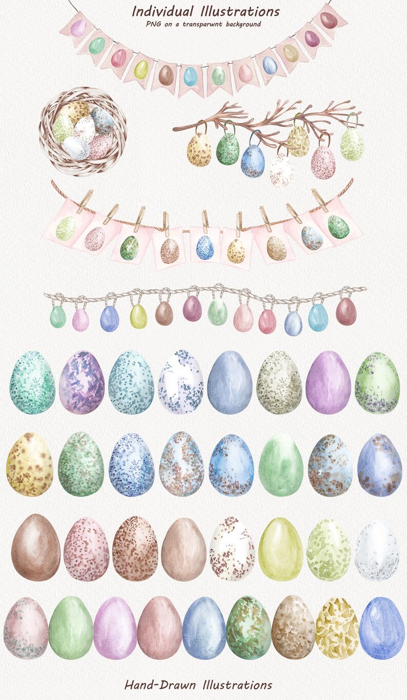 Easter Egg Clipart. Watercolor Rustic Spring. Pastel Easter Eggs ...