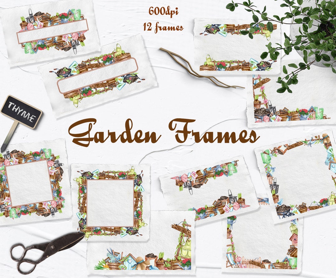 Garden Frames Watercolor Clipart. Garden Tools Illustration. Watercolor ...