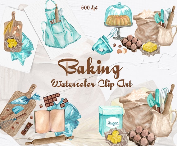 Baking Watercolor Clipart. Kitchen Clipart Bakery Logo Design. - Etsy