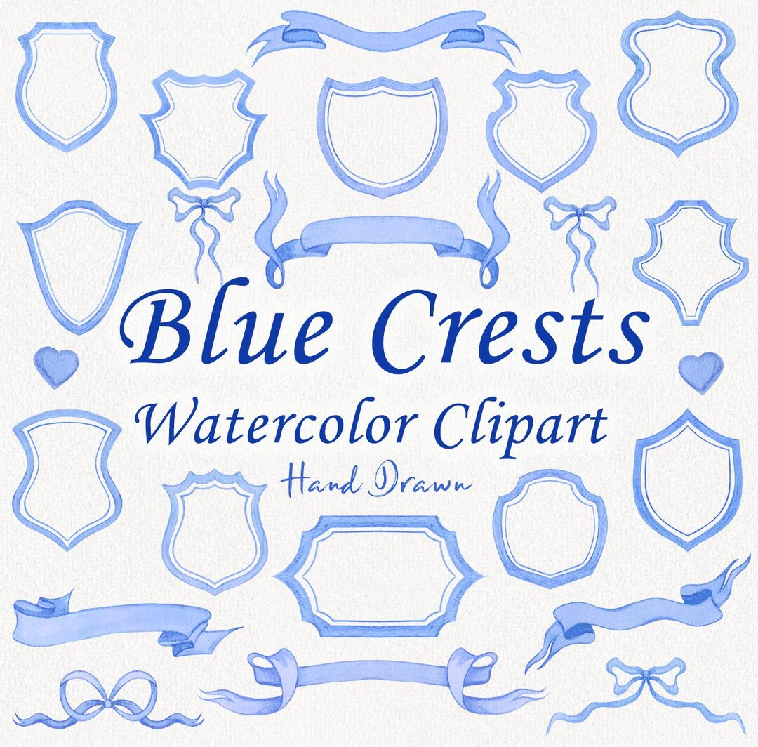 Crests Clipart. Wedding Crests. Watercolor Crests. Watercolor Blue ...