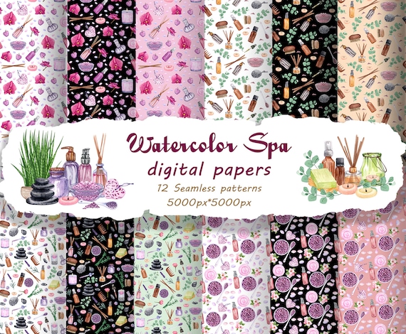 Spa Digital Paper. Watercolor Spa Clipart. Spa Seamless | Etsy