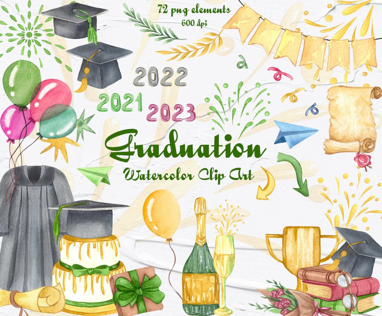 Graduation Clipart. Watercolor Graduation Clipart. Party | Etsy