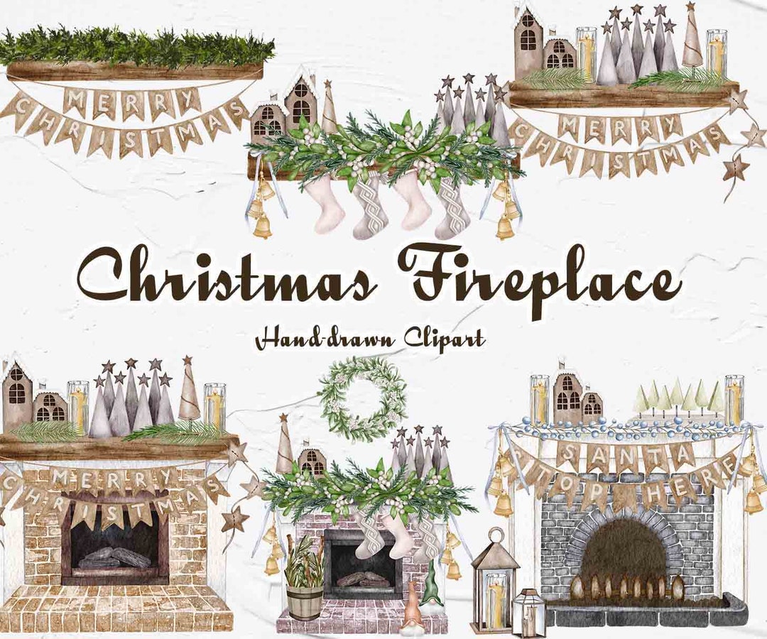 Farmhouse Christmas Clipart. Rustic Christmas. Christmas Fireplace ...