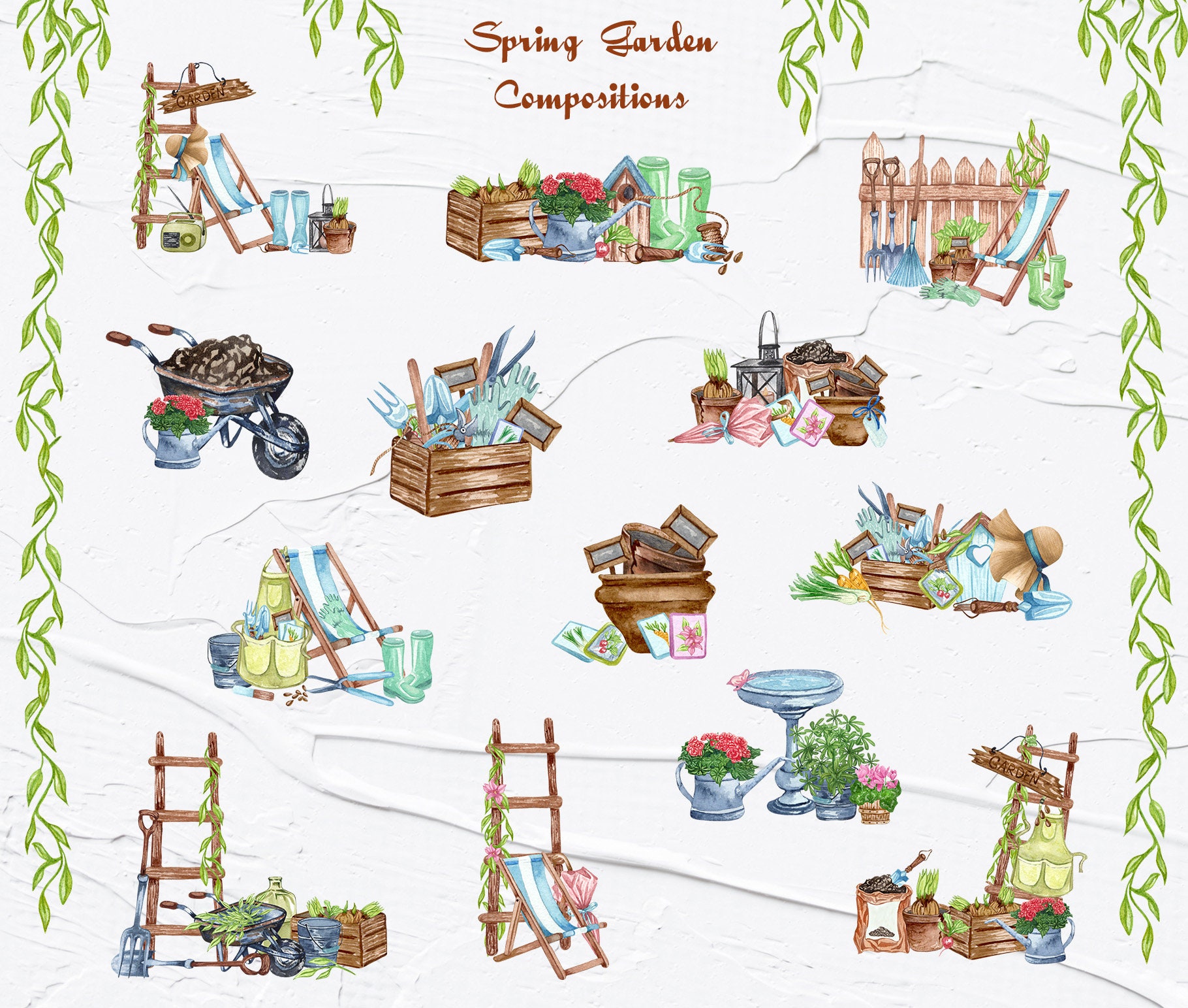 Gardening Watercolor Clipart. Spring Garden. Garden Tools Illustration ...