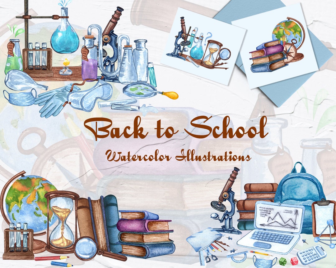 School Watercolor Clipart, Science Watercolor, Back to School ...