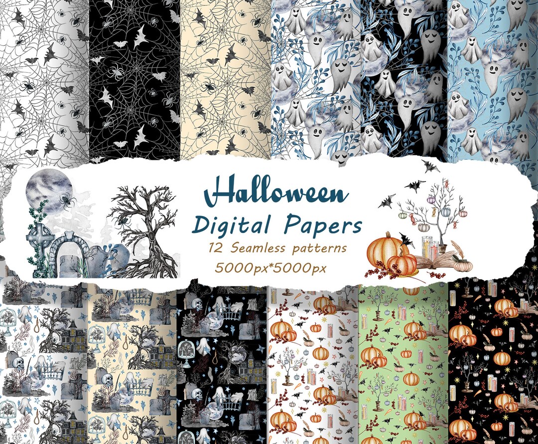 Halloween Watercolor Digital Papers Halloween Seamless Pattern ...