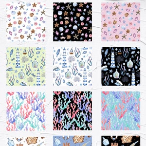 Nautical Digital Paper. Nautical Seamless Patterns. Marine Wrapping ...