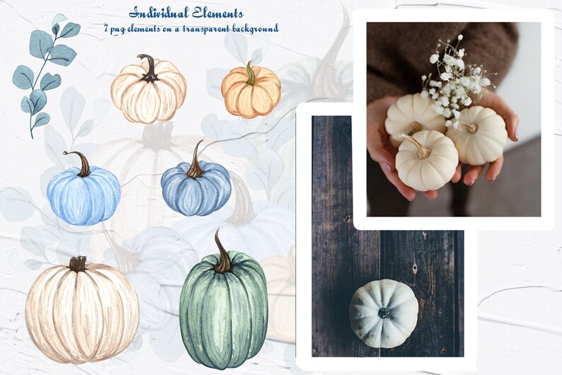 Blue Pumpkin Clipart. Watercolor Pumpkin Clipart. Pumpkin Frame. Autumn ...