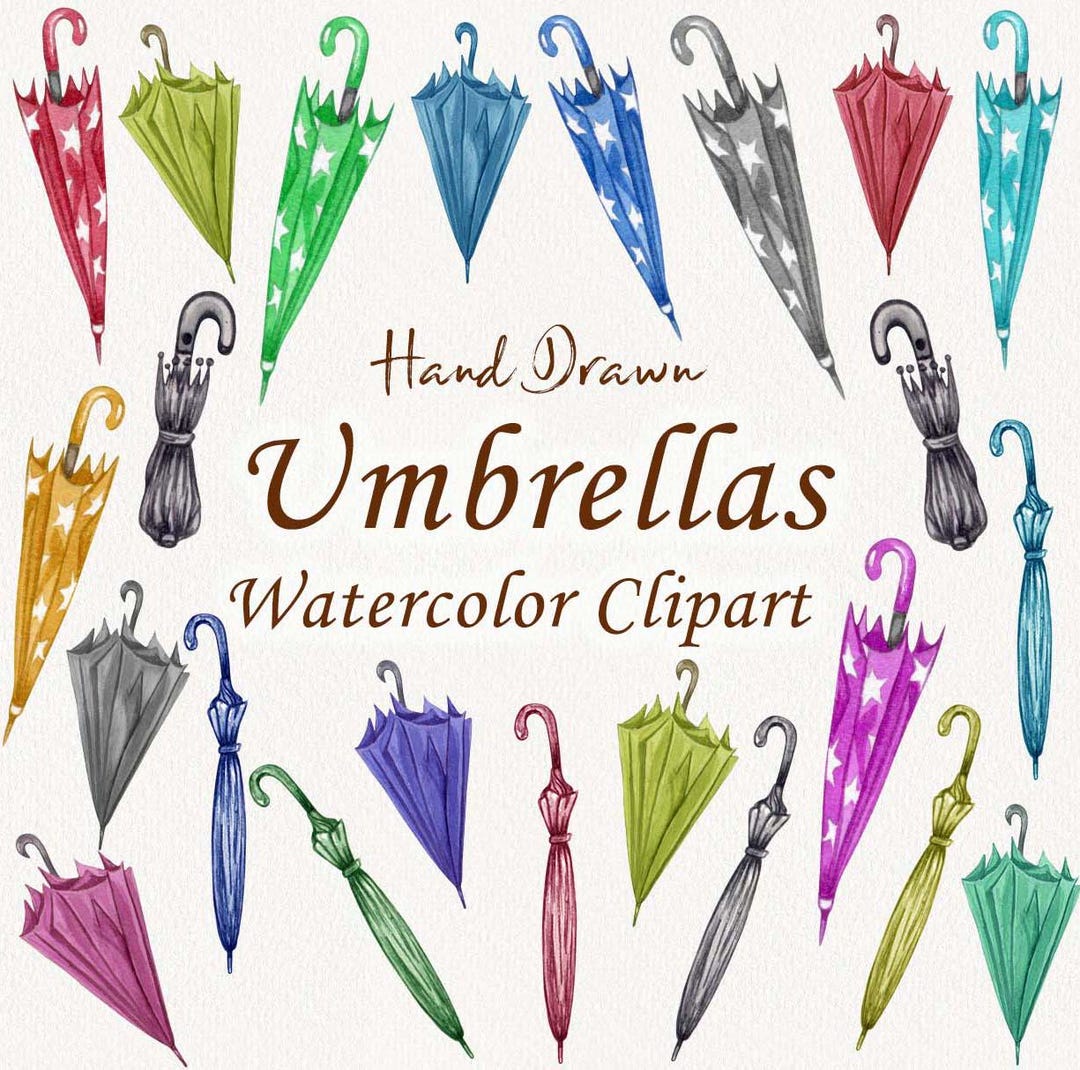 Umbrellas Watercolor Clipart. Umbrella Clipart. Watercolor Umbrella ...