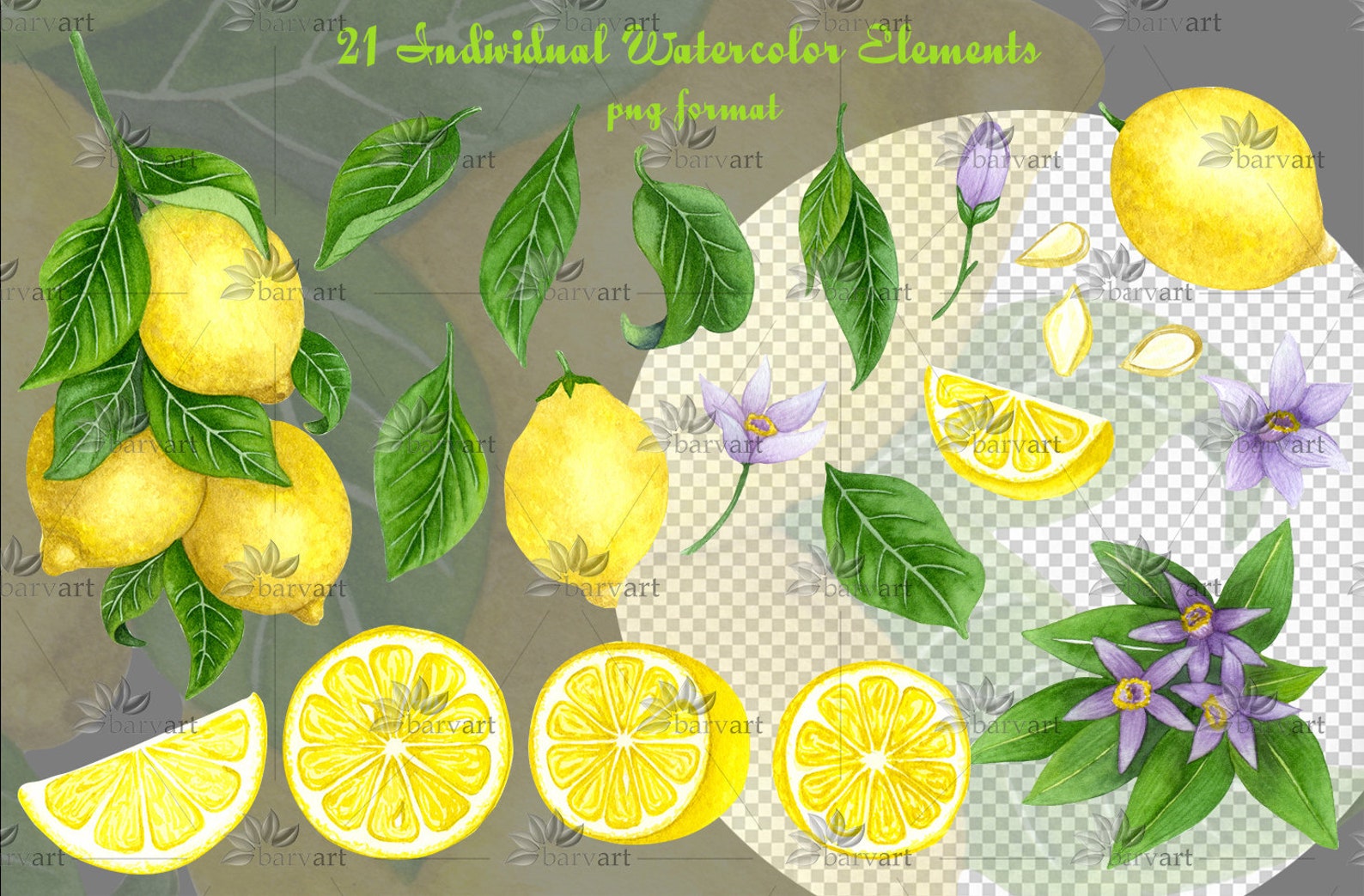 Lemon Watercolor Clipart. Lemon Tree Art. Summer Lemons - Etsy