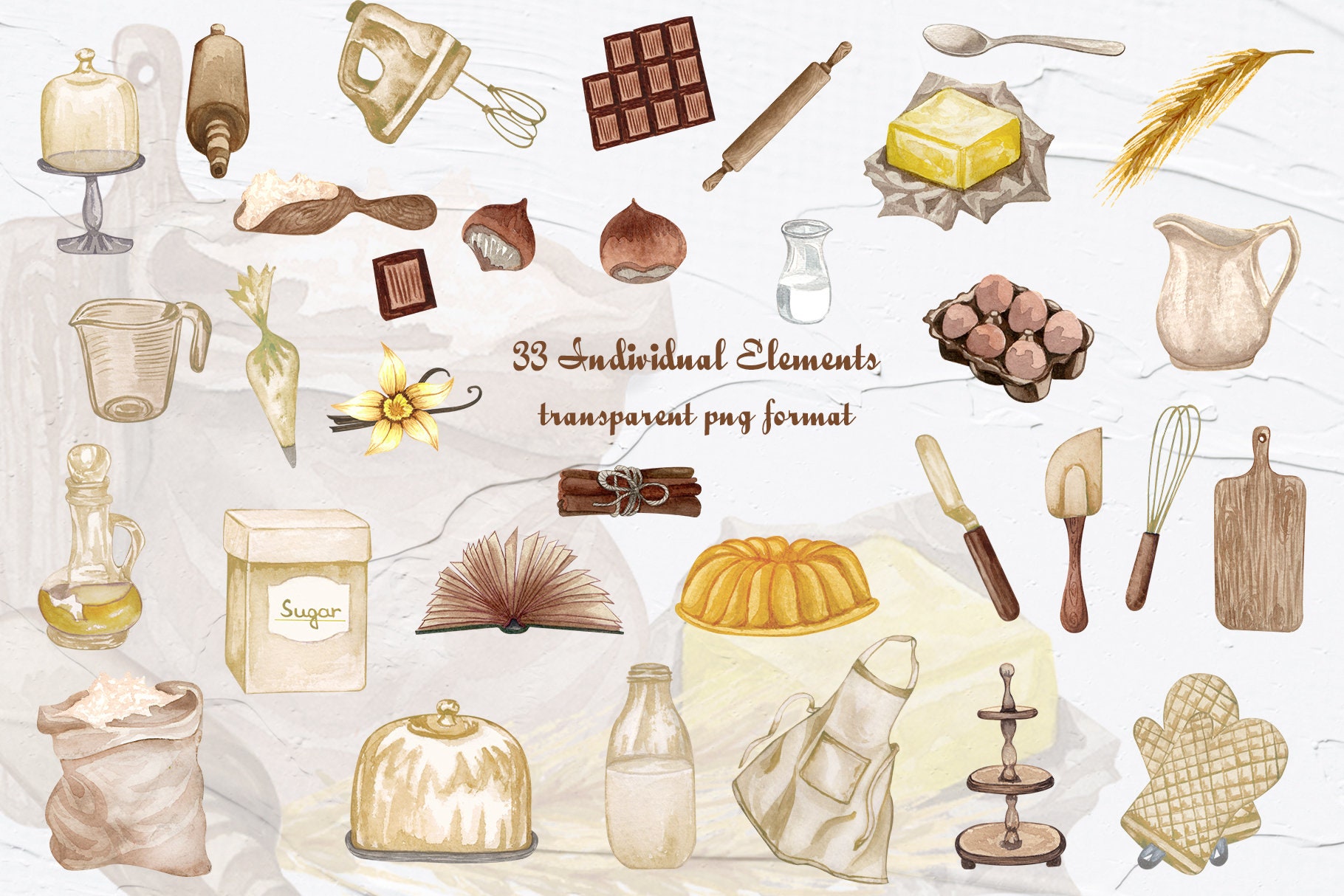 Baking Tools Watercolor Clipart. Baking Supplies Illustration. - Etsy