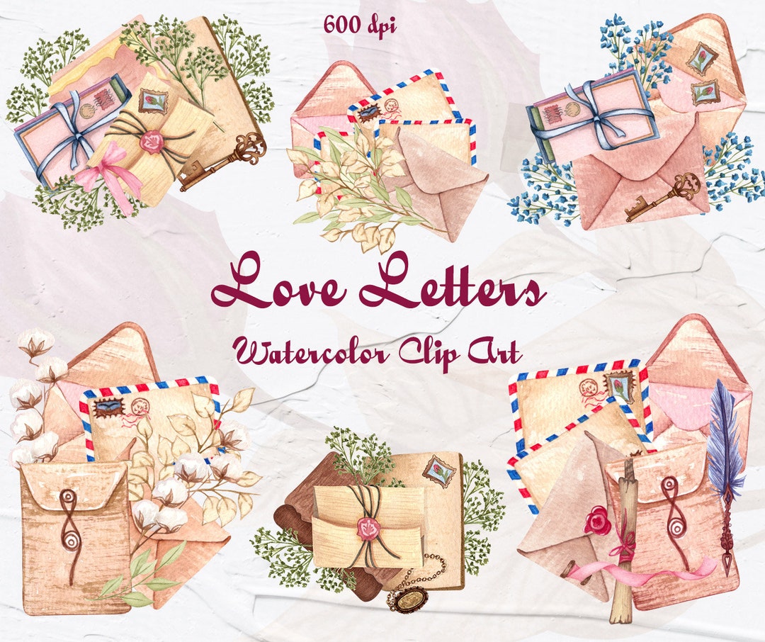Love Letters Clipart. Watercolor Vintage Clipart, Writer Collection ...