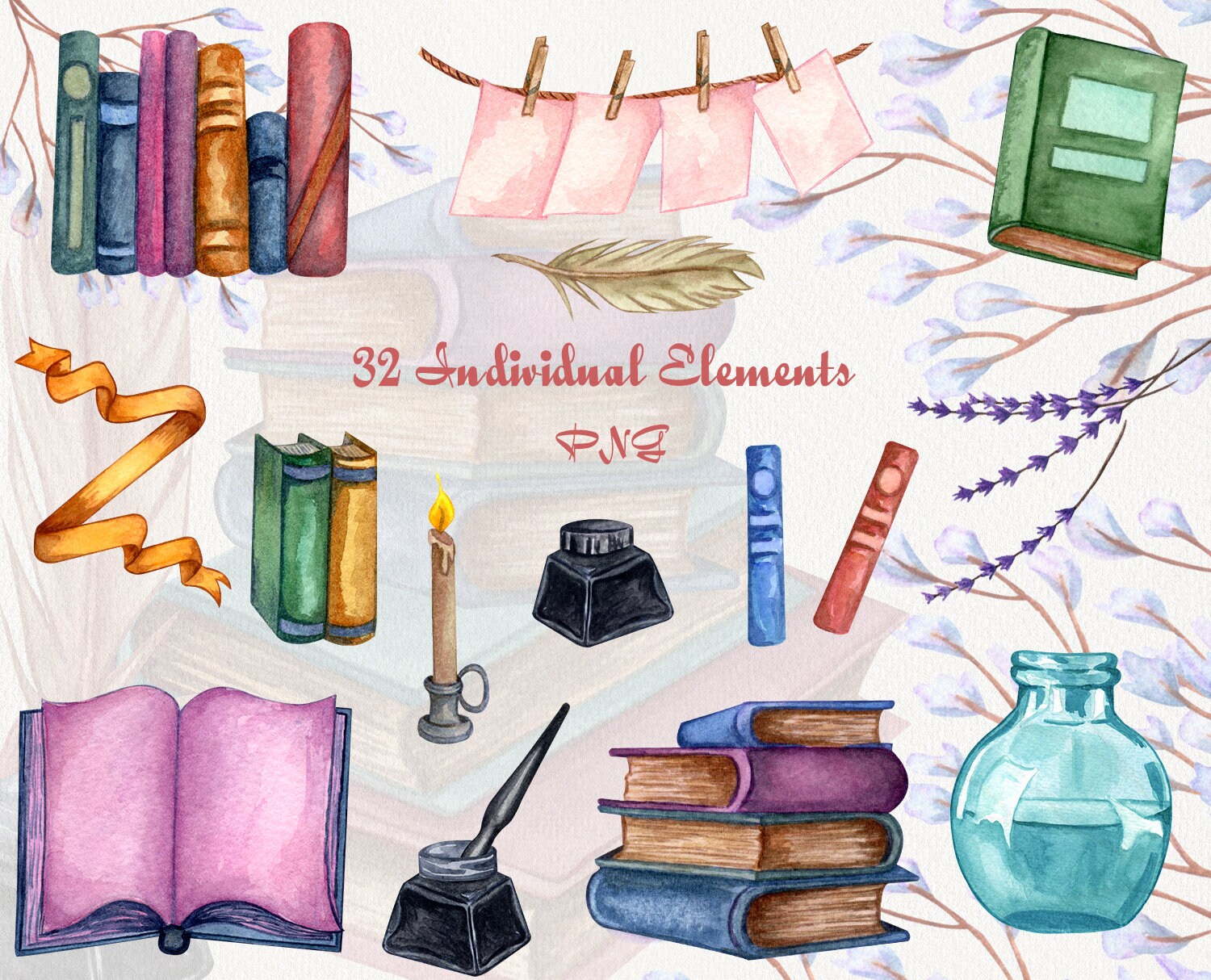 Books Watercolor Clipart. School Clipart. Vintage Books | Etsy