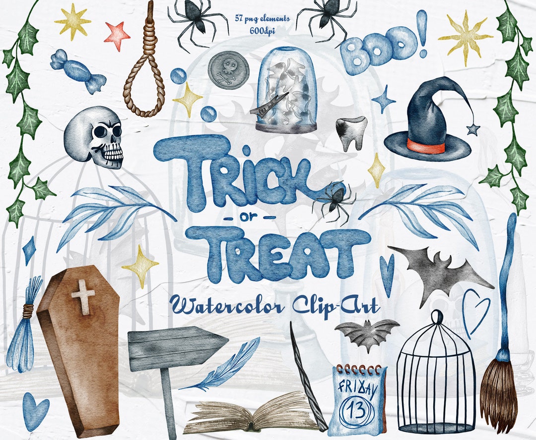 Halloween Watercolor Clipart, Trick or Treat, Autumn Clipart, Spooky ...