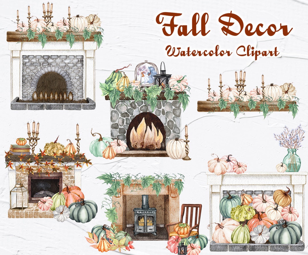 Fall Farmhouse Clipart. Pumpkin Fireplace Decor. Thanksgiving Clipart ...