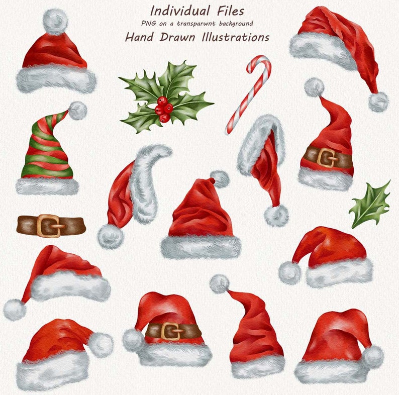 Watercolor Santa Hat Clipart. Red Christmas Hat Clipart. Santa Clause ...