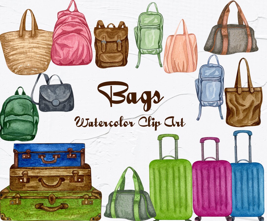 Travel Suitcases and Bags Watercolor Clip Art. Travelling Clipart ...