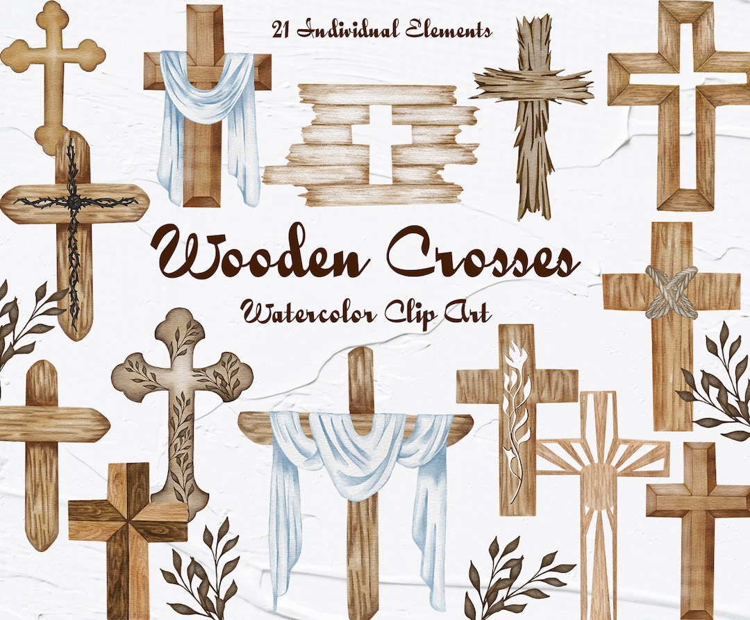 Wooden Cross Clipart. Easter Cross Clipart. Watercolor Crosses Clipart ...