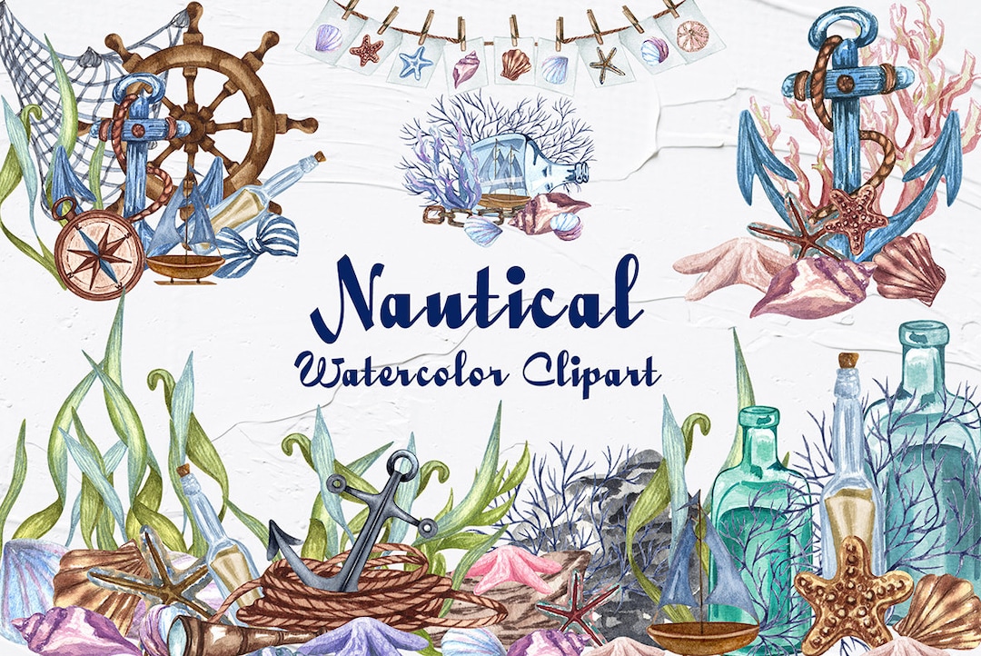 Nautical Watercolor Clipart. Ocean Watercolor Clipart. Marine Clipart ...