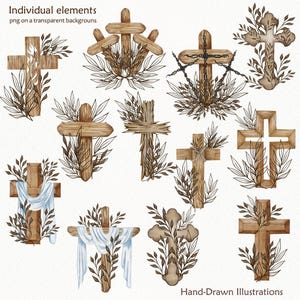 Wooden Cross Clipart. Easter Cross Clipart. Watercolor Crosses Clipart ...