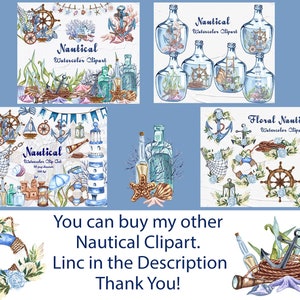 Nautical Watercolor Clipart. Ocean Watercolor Clipart. Marine Clipart ...