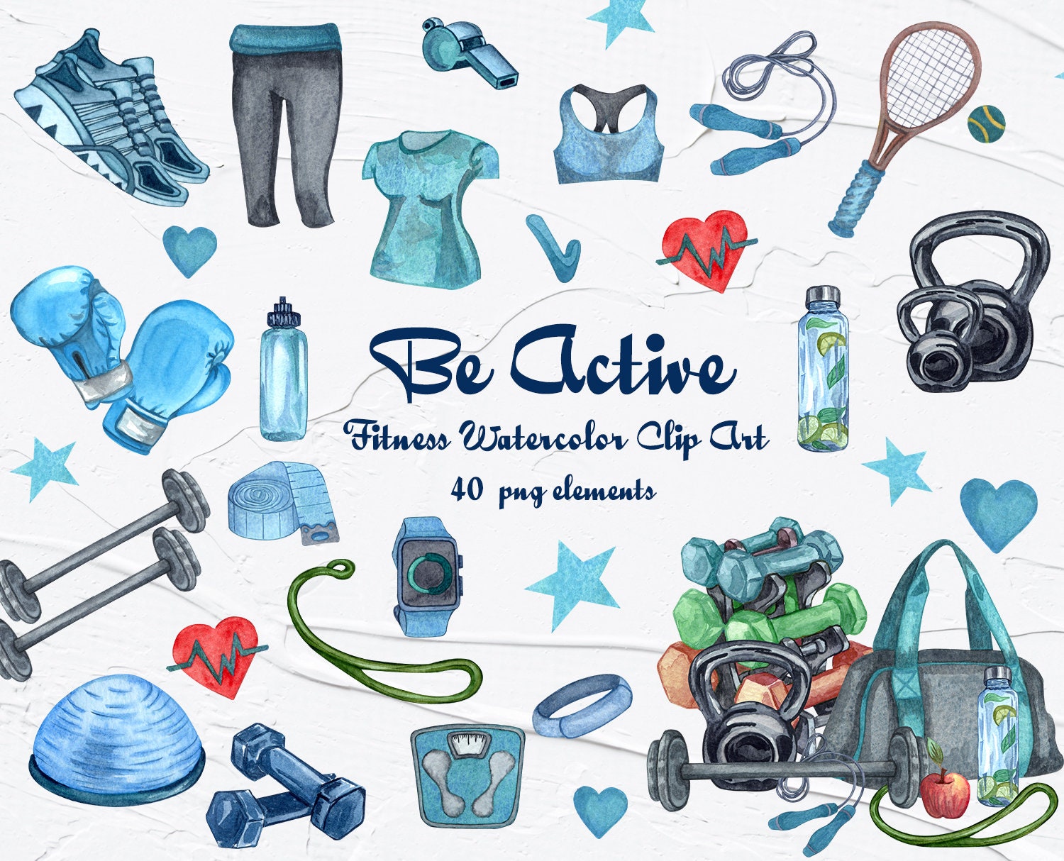 Sport Clipart. Fitness Watercolor Clip Art. Gym Equipment | Etsy