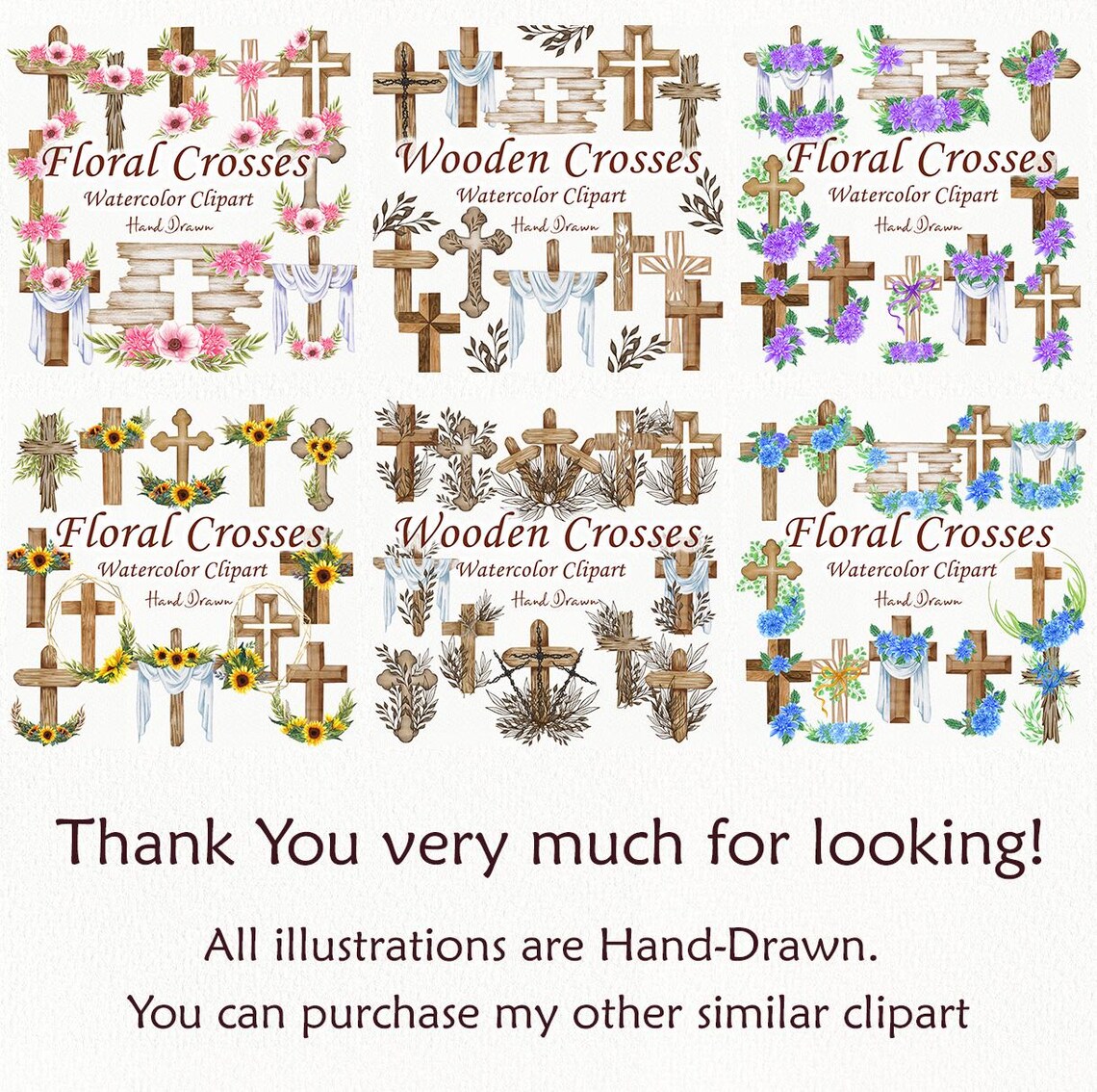 Wooden Cross Clipart. Easter Cross Clipart. Watercolor Crosses Clipart ...