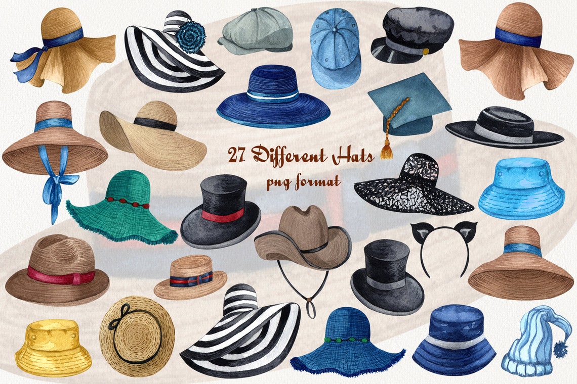 Summer Hats Watercolor Clip Art. Fashion Outfit Clipart. Women - Etsy