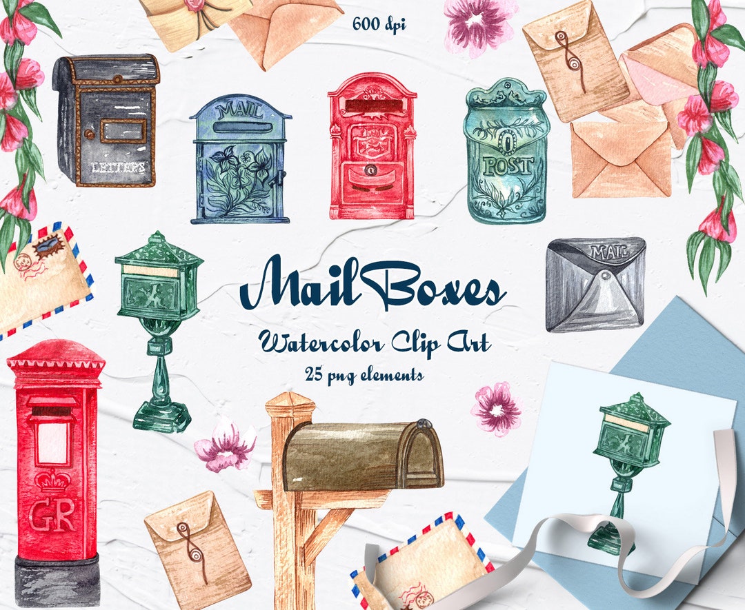 Mailbox Watercolor Clipart. Vintage Letter Box. Post Clipart. Mail ...