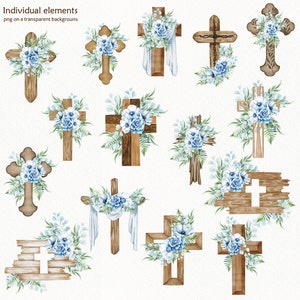Wooden Cross Clipart. Blue Floral Cross Clipart. Watercolor Floral ...