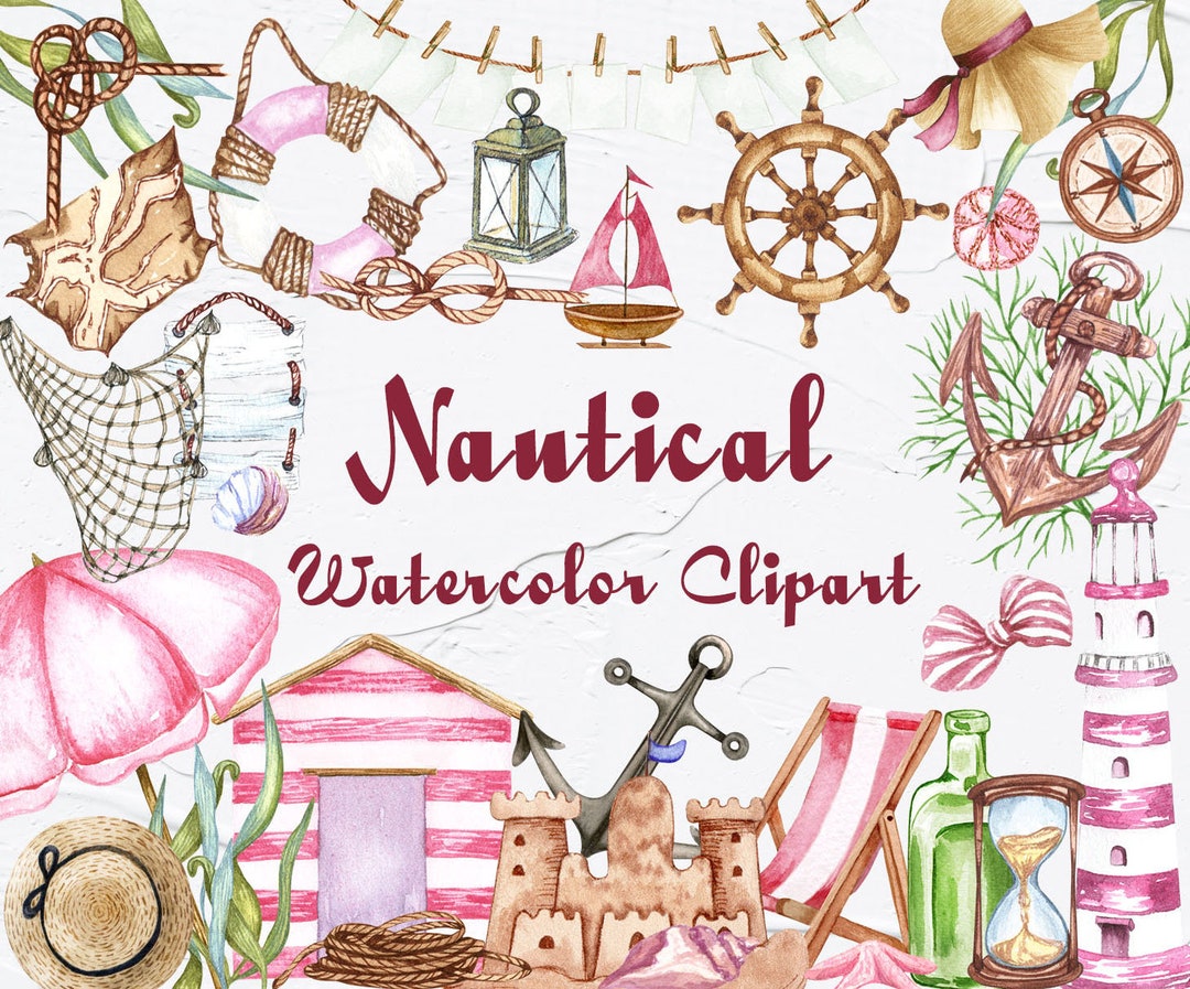 Nautical Watercolor Clipart. Ocean Watercolor Clipart. Marine Clipart ...