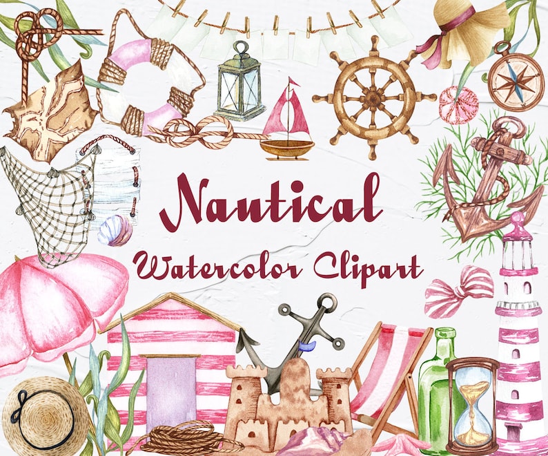 Nautical Watercolor Clipart. Ocean Watercolor Clipart. Marine Clipart ...