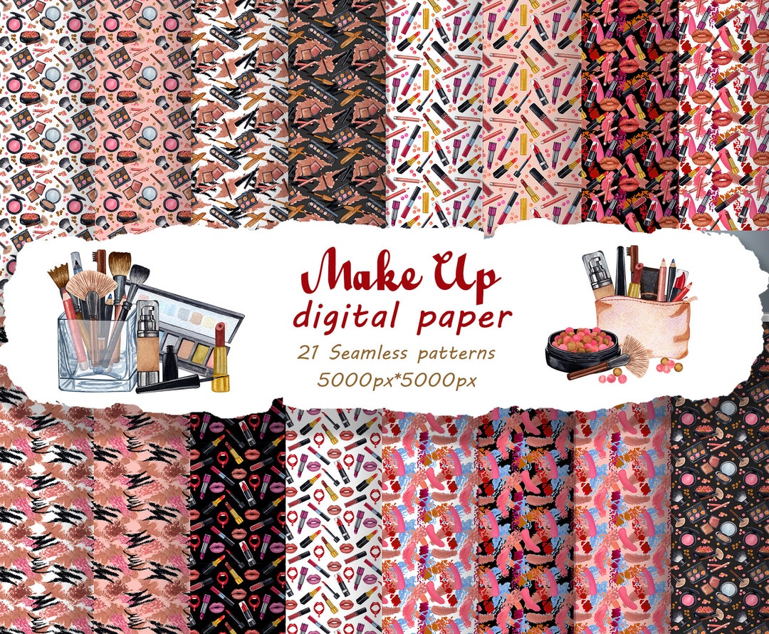 Make up Seamless Patterns. Makeup Background. Watercolor Cosmetic Clip ...