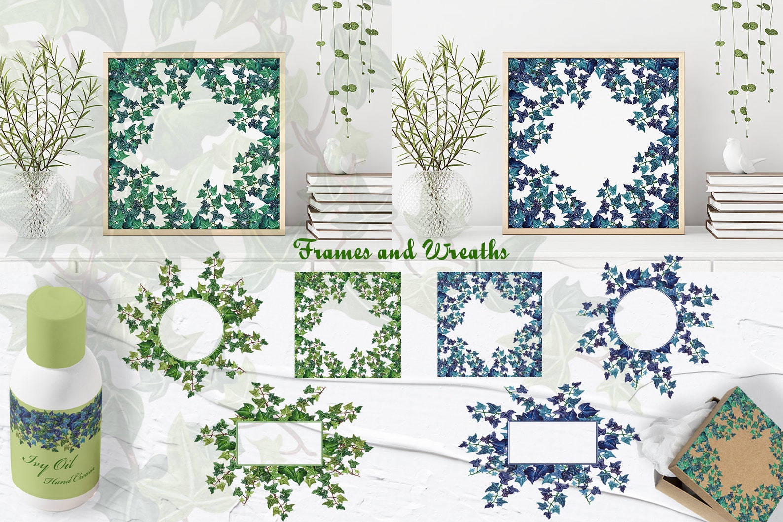 Ivy Watercolor Clipart. Ivy Frame Clipart. Winter Wreath - Etsy