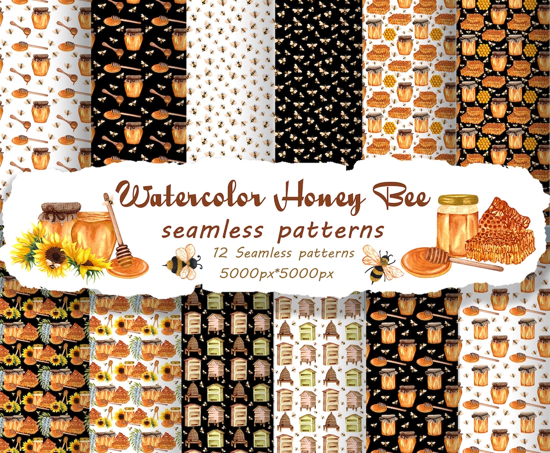 Honey Digital Paper, Honey Seamless Patterns, Bees Clip Art, Honey ...