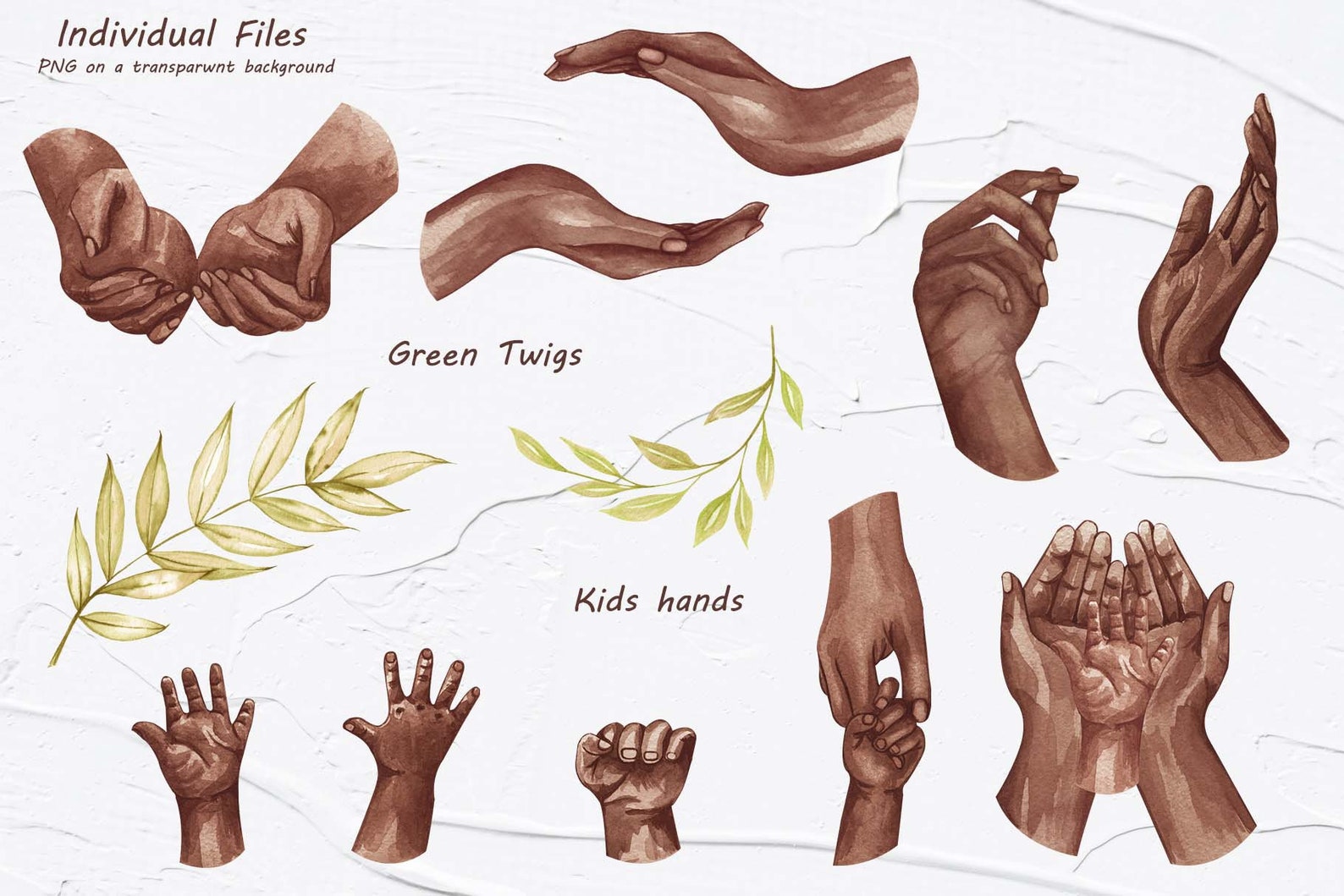 Hands Watercolor Clipart. Family Hands Clipart. Holding Hands. Family ...