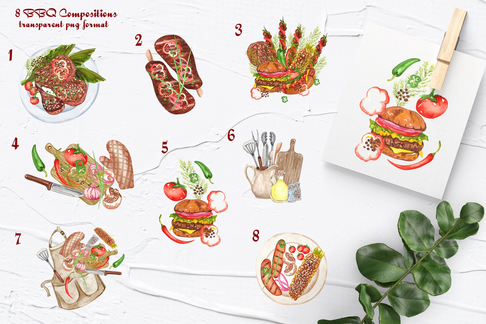 BBQ Watercolor Clipart. Summer Picnic Clipart. Cooking - Etsy