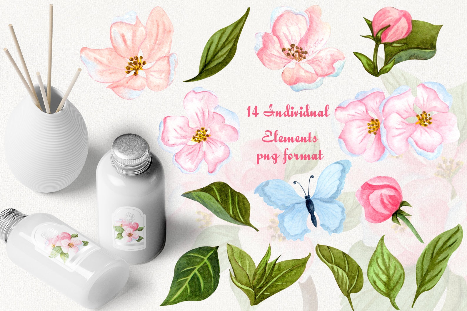 Apple Blossom Watercolor Set. Realistic Flower Clip Art for | Etsy