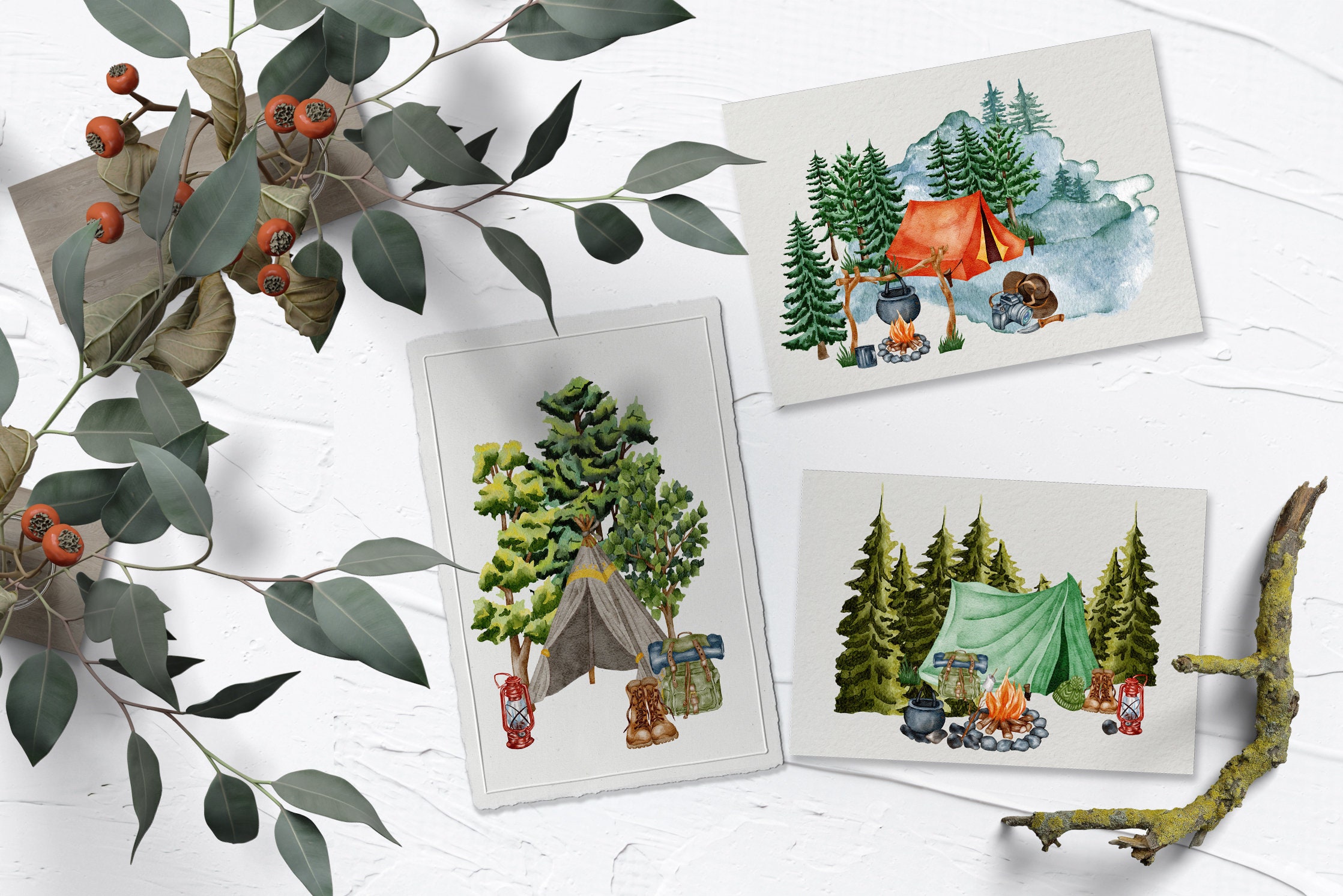 Camping Watercolor Clipart. Woodland Landscape. Watercolor - Etsy UK