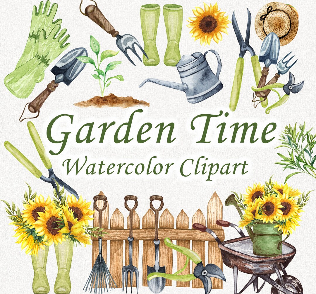 Garden Clipart. Gardening Watercolor Clipart. Garden Tools Png ...