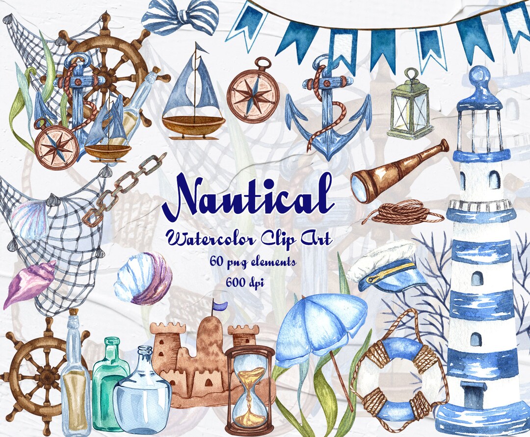 Nautical Watercolor Clipart. Ocean Watercolor Clipart. Marine Clipart ...