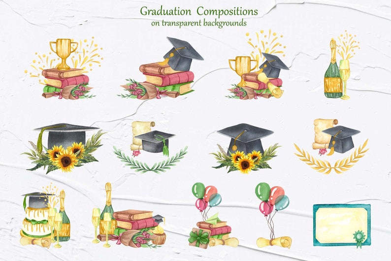 Graduation Clipart. Watercolor Graduation Clipart. Party Decorations ...