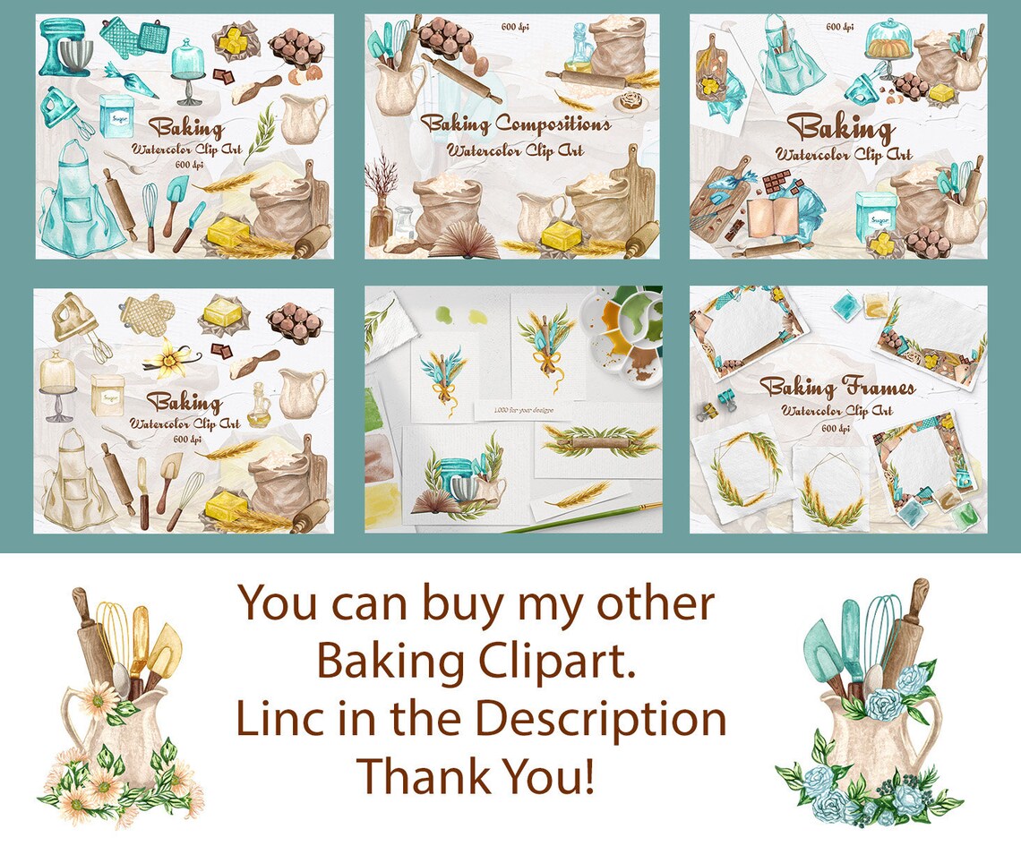 Baking Watercolor Clipart. Baking Supplies Illustration. - Etsy